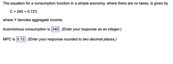 Solved The equation for a consumption function in a simple | Chegg.com