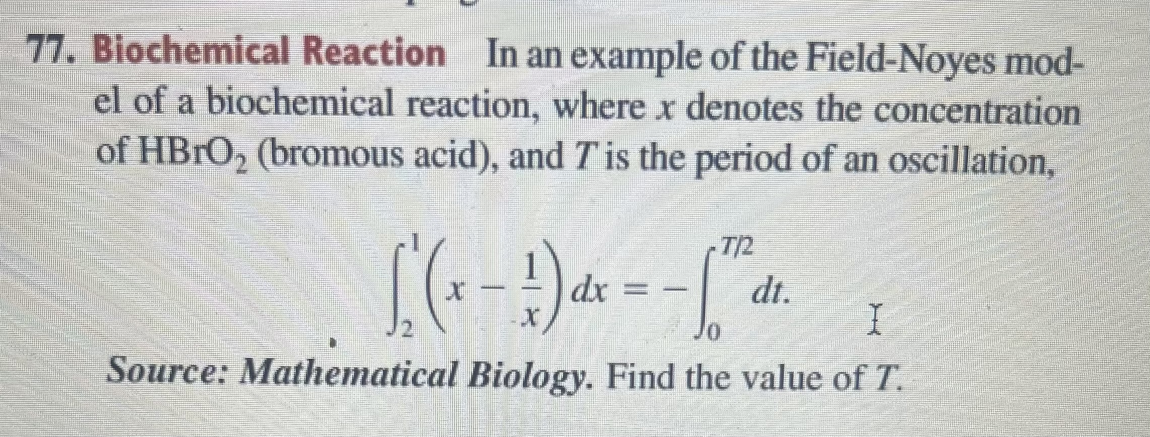 Solved Biochemical Reaction In an example of the Field-Noyes | Chegg.com