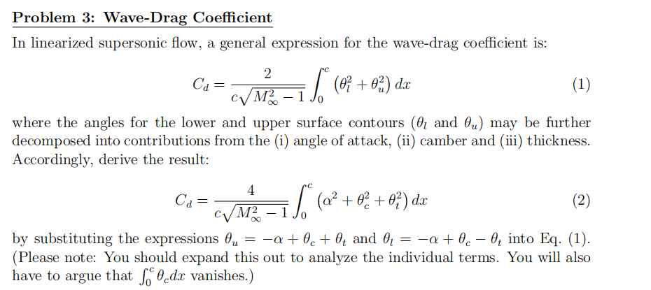 Problem 3: Wave-Drag Coefficient In linearized | Chegg.com