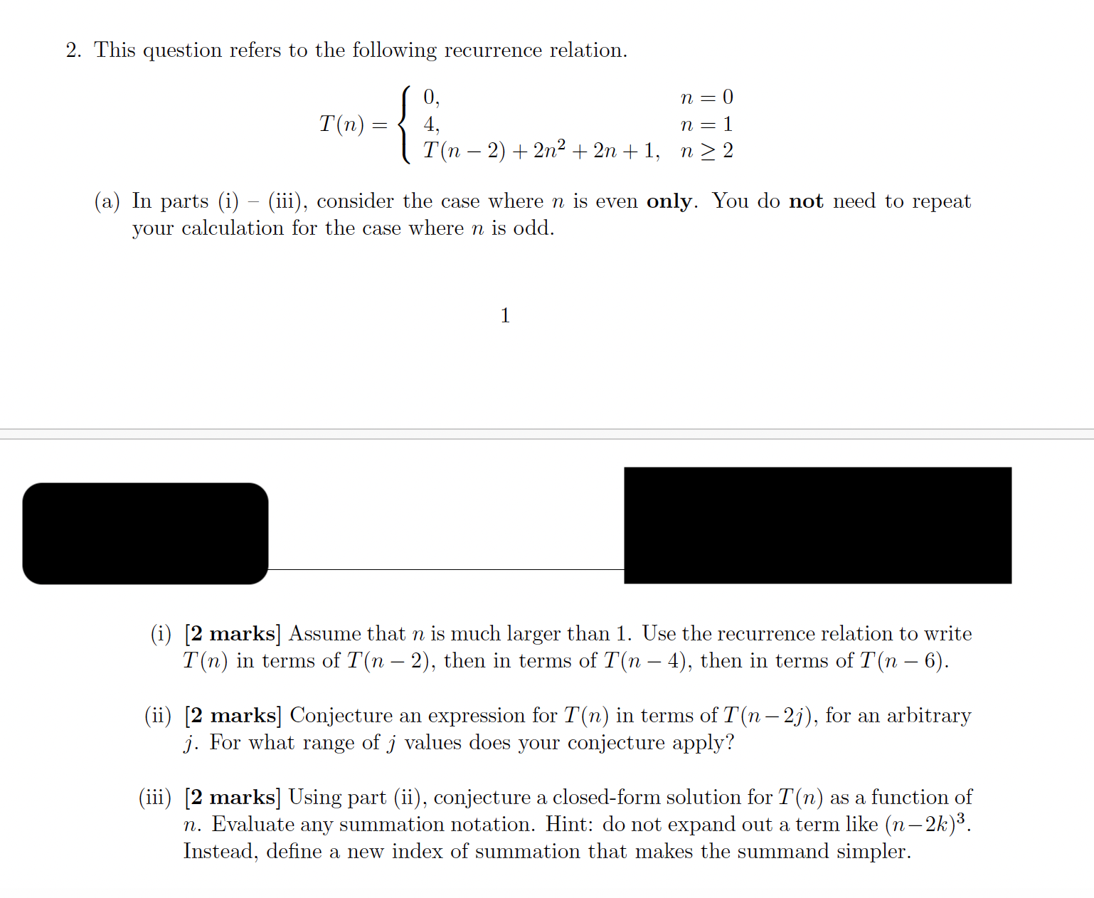 Solved This question refers to the following recurrence | Chegg.com