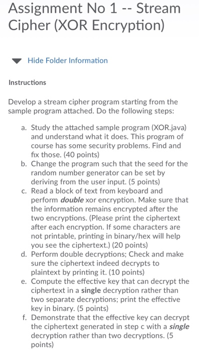 Assignment No 1 -- Stream Cipher (XOR Encryption) | Chegg.com