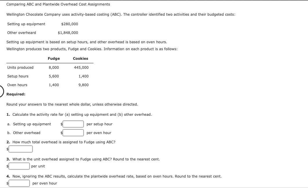 Solved Comparing ABC and Plantwide Overhead Cost Assignments | Chegg.com