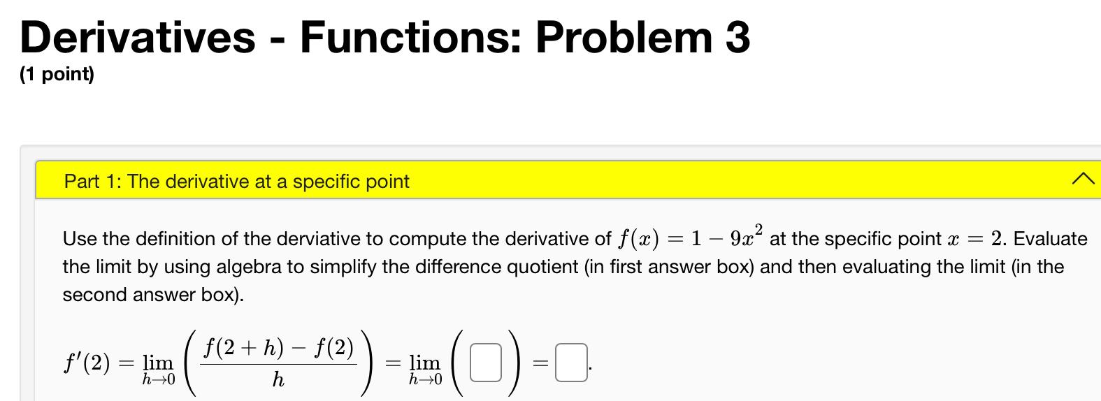 Solved Derivatives Functions Problem 3 1 Point Part 1