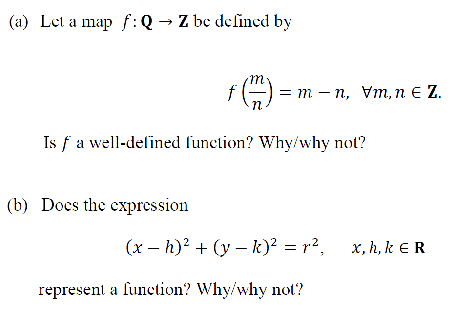 Solved (a) Let a map f:Q → Z be defined by = m – n, Vm, n E | Chegg.com