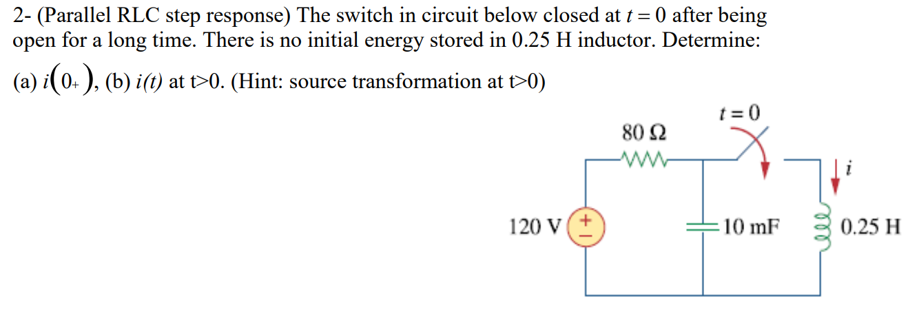 Solved = 2- (Parallel RLC step response) The switch in | Chegg.com