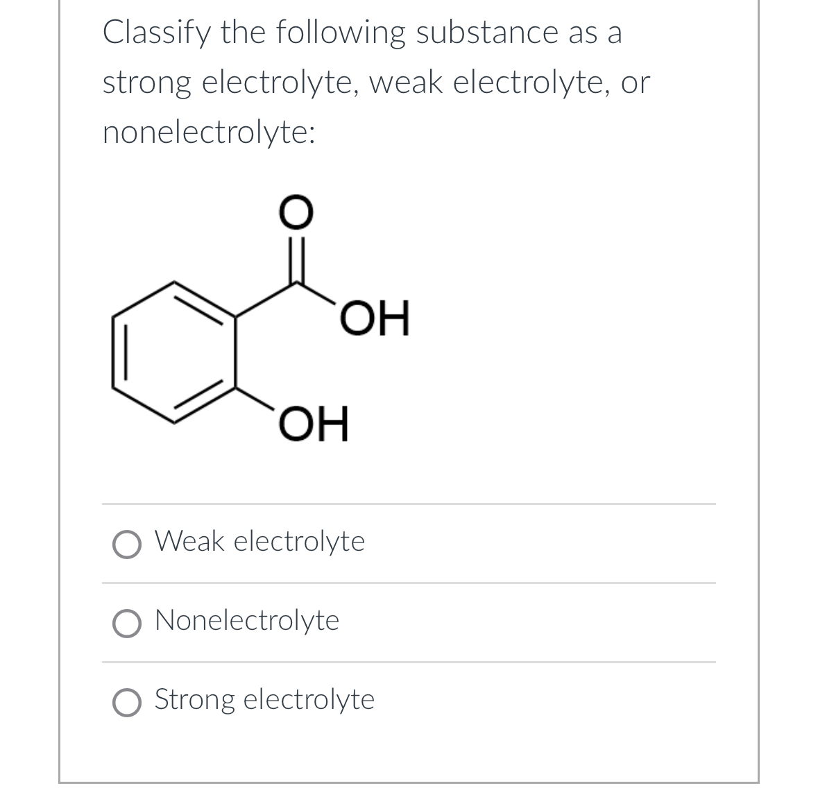 Solved Classify the following substance as a strong | Chegg.com
