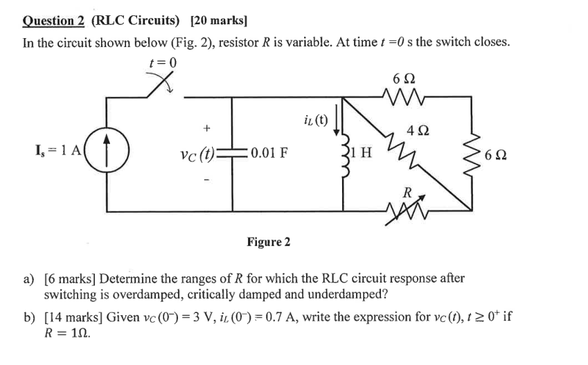 Solved Question 2 (RLC Circuits) [20 marks] In the circuit | Chegg.com