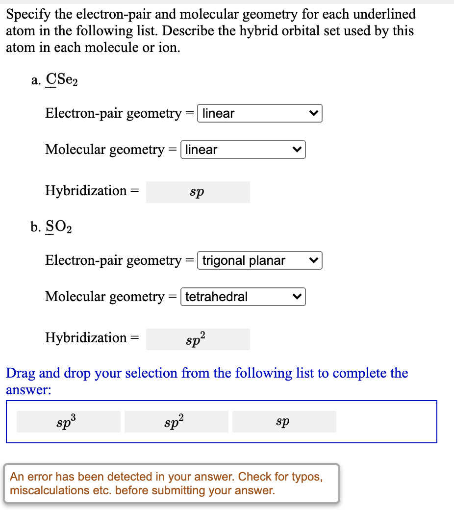 Solved Specify the electron-pair and molecular geometry for | Chegg.com
