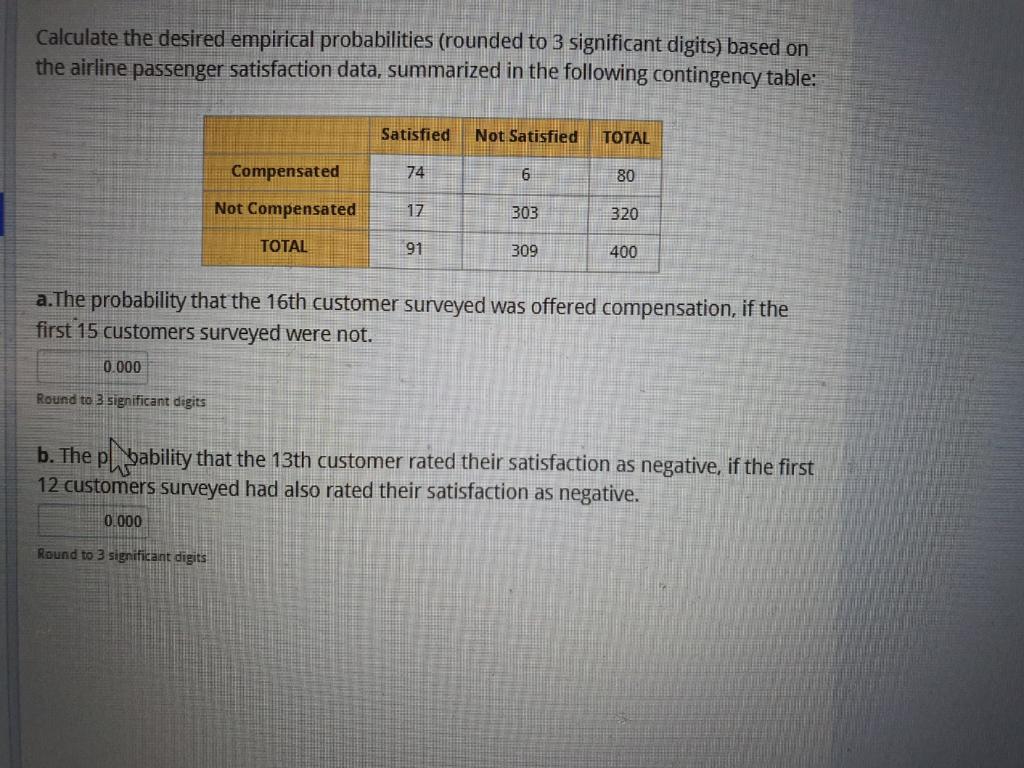 Solved Calculate the desired empirical probabilities | Chegg.com