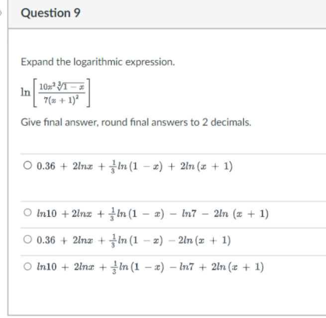 Solved Expand the logarithmic expression. | Chegg.com