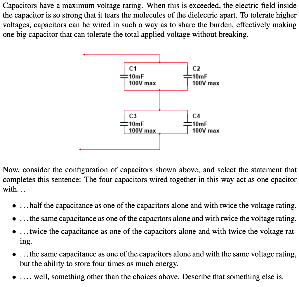 Solved Capacitors have a maximum voltage rating. When this | Chegg.com