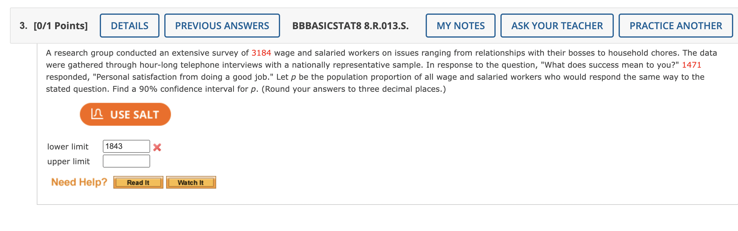Solved 3. [0/1 Points] DETAILS PREVIOUS ANSWERS BBBASICSTAT8 | Chegg.com