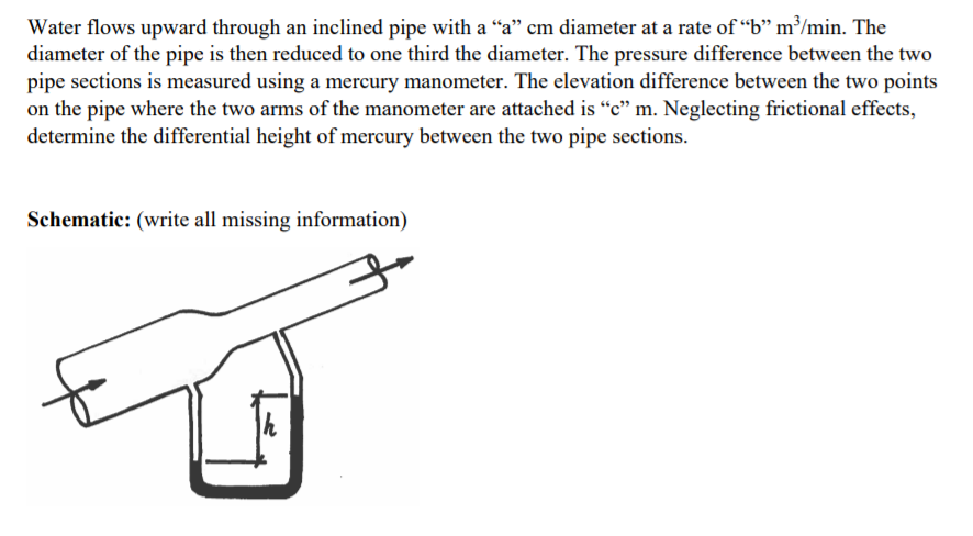 Solved Water flows upward through an inclined pipe with a | Chegg.com