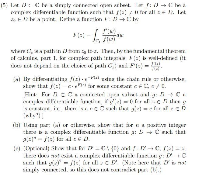 Solved f(3) = Sc . Fw) (5) Let DCC be a simply connected | Chegg.com