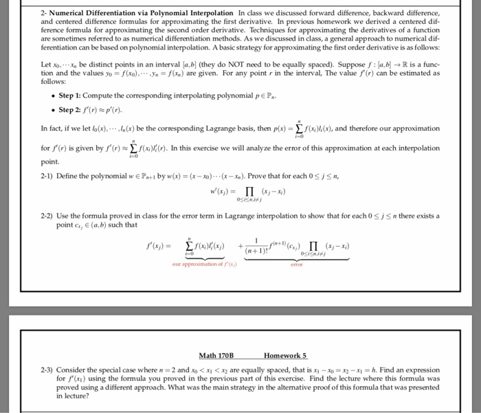 2- Numerical Differentiation via Polynomial | Chegg.com