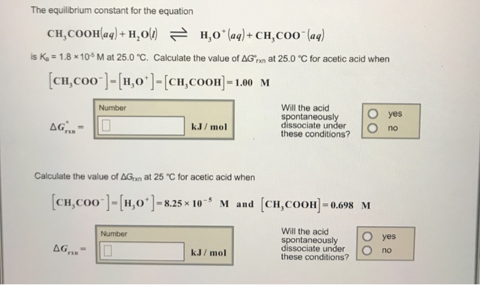 Solved The equilibrium constant for the equation CH3COOH(aq) | Chegg.com