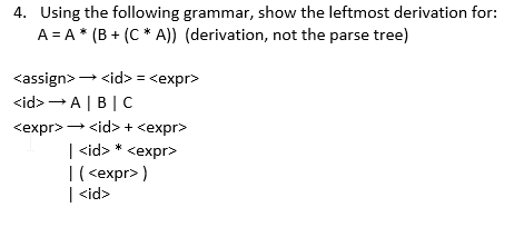 Solved 4. Using the following grammar, show the leftmost | Chegg.com