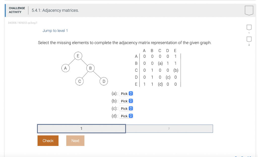 Solved CHALLENGE ACTIVITY 5.4.1: Adjacency matrices. | Chegg.com