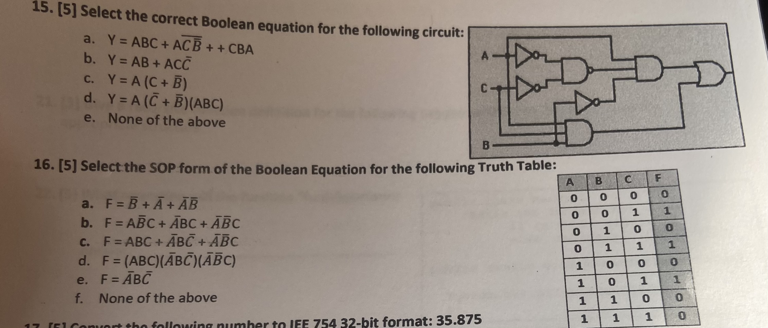 Solved 15. [5] Select the correct Boolean equation for the | Chegg.com
