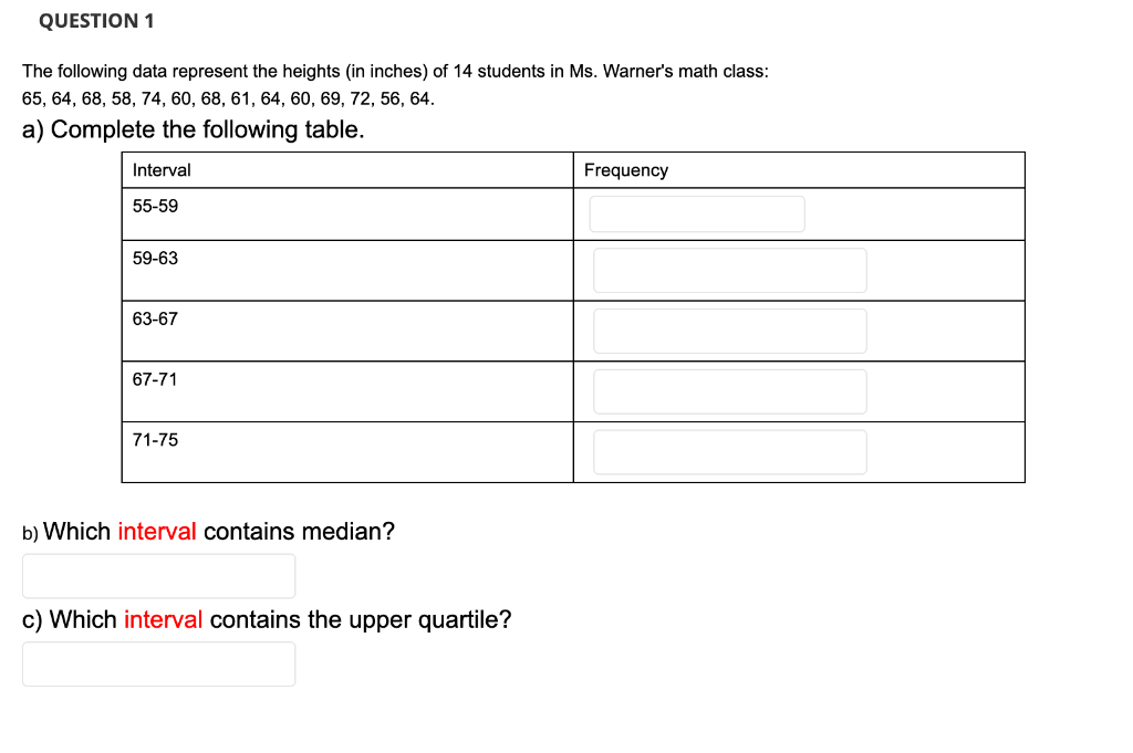 Solved QUESTION 1 The following data represent the heights | Chegg.com