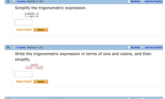 Solved Simplify the trigonometric expression. 5 cot(A) - | Chegg.com Solved Simplify the trigonometric expression. 5 cot(A) - | Chegg.com
