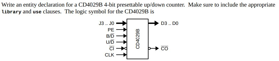 Solved Write an entity declaration for a CD4029B 4-bit | Chegg.com