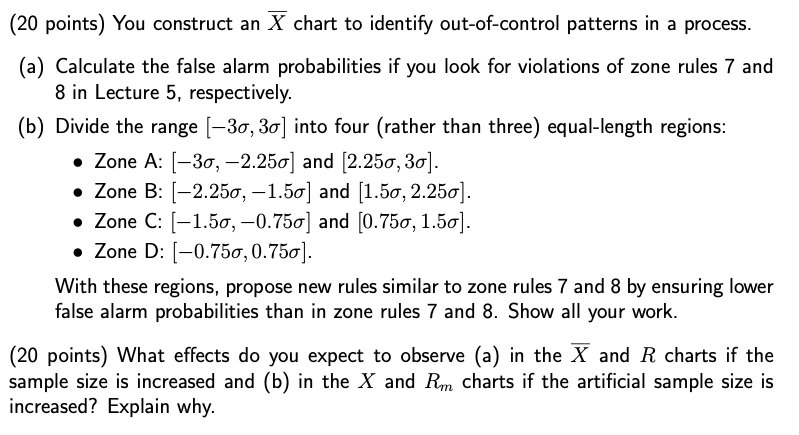 (20 points) You construct an X chart to identify | Chegg.com