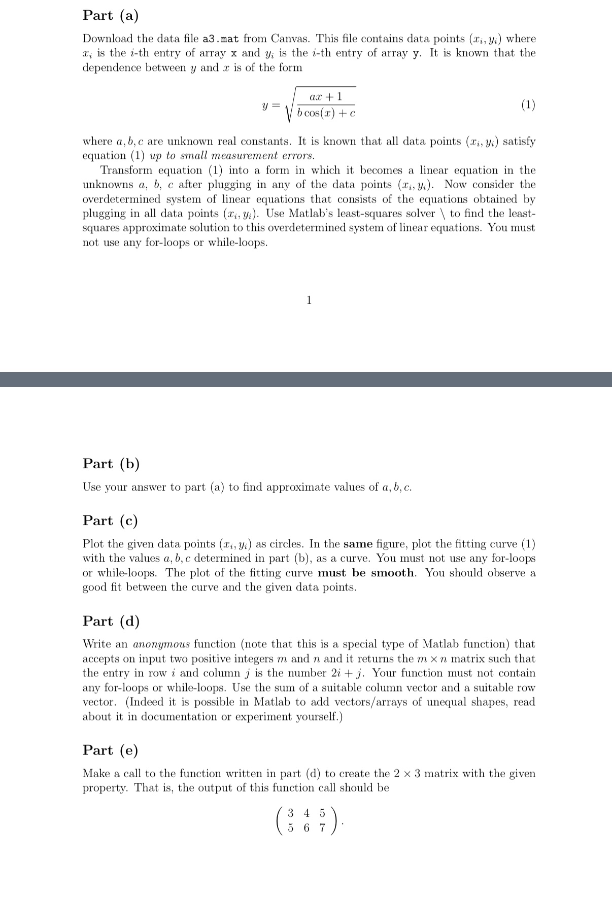 Solved Part (a)Download the data file a3.mat from Canvas. | Chegg.com