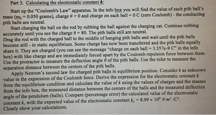 Solved Part 3. Calculating the electrostatic constant k: | Chegg.com