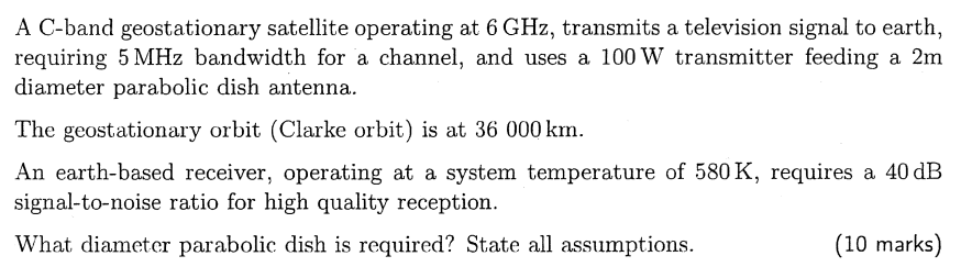 [Solved]: A C-band geostationary satellite operating at 6GH