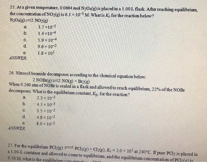 Solved 25. At a given temperature, 0.0664 mol N204(3) is | Chegg.com