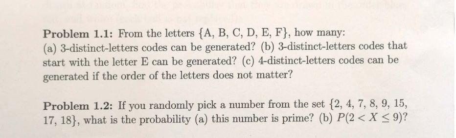 Solved Problem 1.1: From the letters {A, B, C, D, E, F}, how | Chegg.com