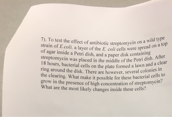 Solved 7). To test the effect of antibiotic streptomycin on | Chegg.com