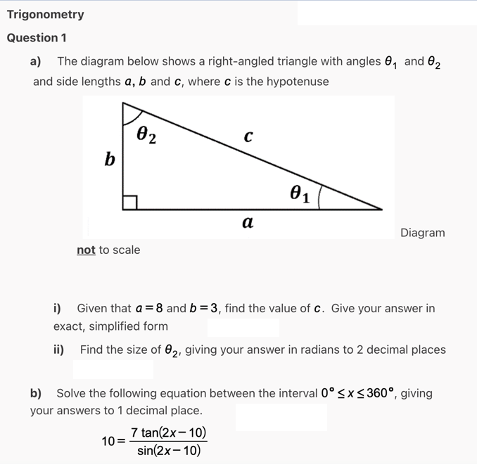 Solved Trigonometry Question 1 a) The diagram below shows a | Chegg.com