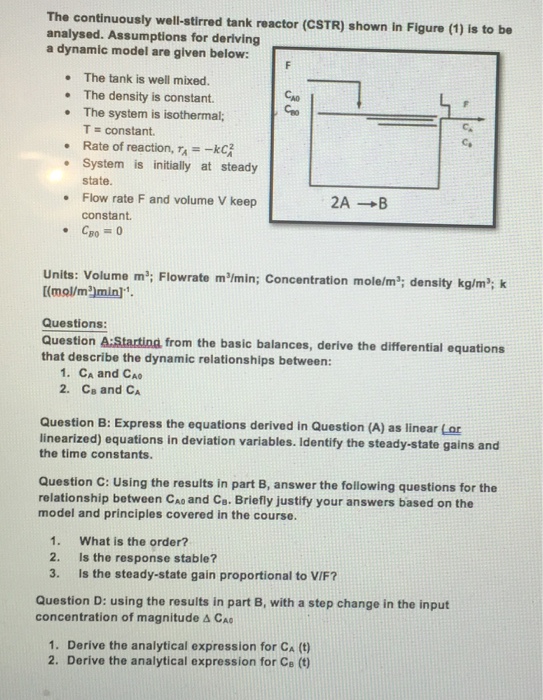 Solved The continuously well-stirred tank reactor (CSTR) | Chegg.com