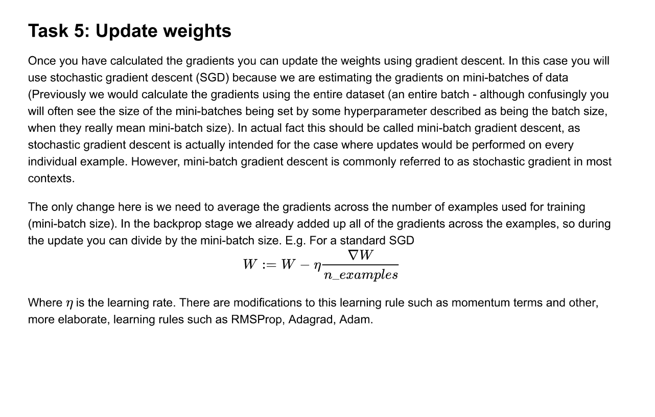 Task 5: Update weights Once you have calculated the | Chegg.com