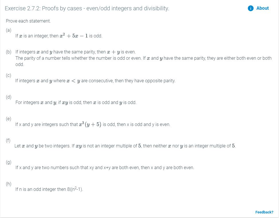 Solved Exercise 2.7.2: Proofs by cases - even/odd integers | Chegg.com