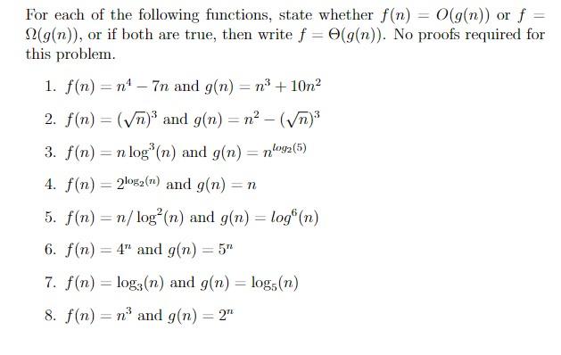 Solved For each of the following functions, state whether | Chegg.com