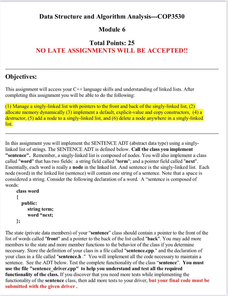 Solved Data Structure and Algorithm Analysis---COP3530 | Chegg.com