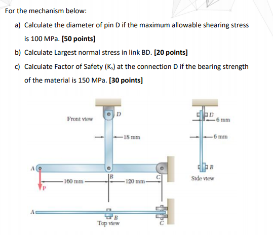 Solved For the mechanism below: a) Calculate the diameter of | Chegg.com