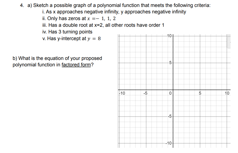 Solved 4. a) Sketch a possible graph of a polynomial | Chegg.com