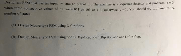 Solved Design an FSM that has an input w and an output z, | Chegg.com