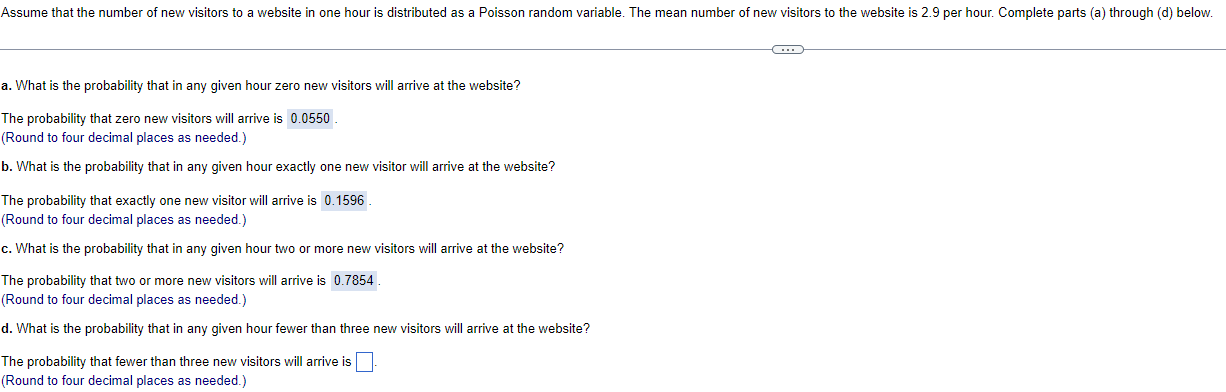 Solved a. What is the probability that in any given hour | Chegg.com