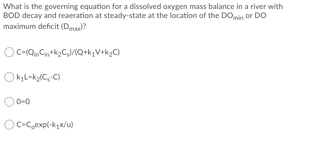 Solved What is the governing equation for a dissolved oxygen | Chegg.com