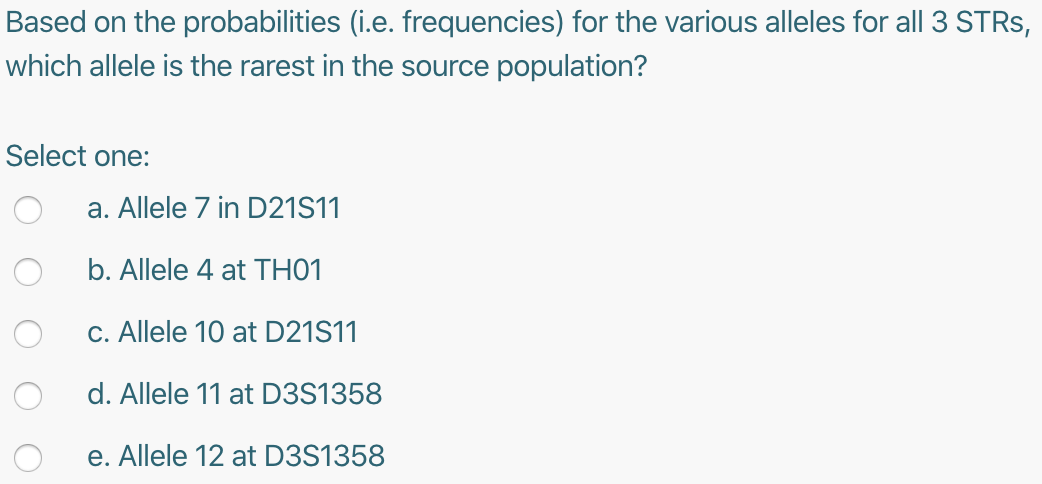 Solved Here is an example using 3 CODIS STR results. DNA | Chegg.com