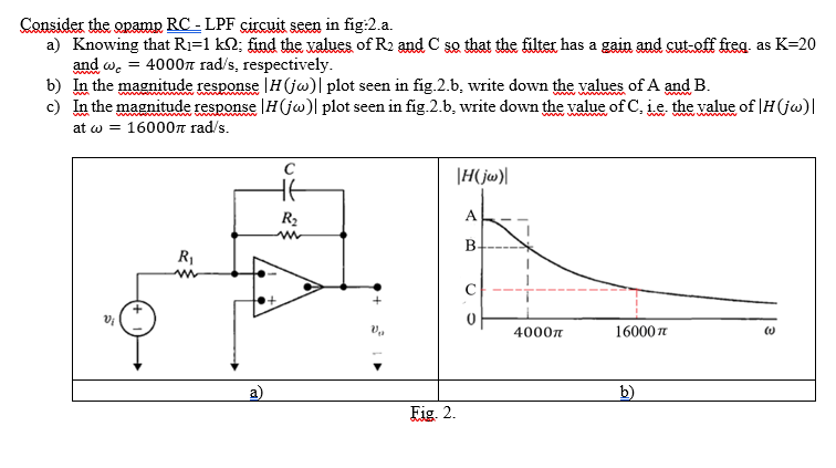 Solved Consider the opamp RC - LPF circuit seen in fig:2.a. | Chegg.com