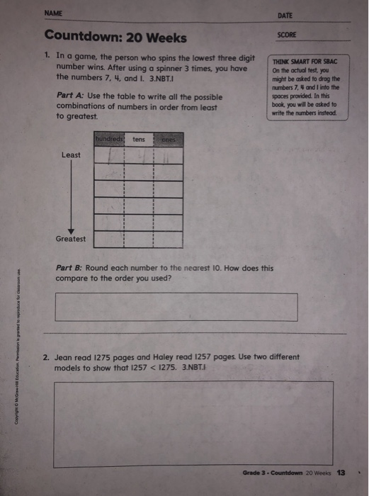 Solved NAME DATE Countdown: 20 Weeks SCORE 1. In a game, the | Chegg.com