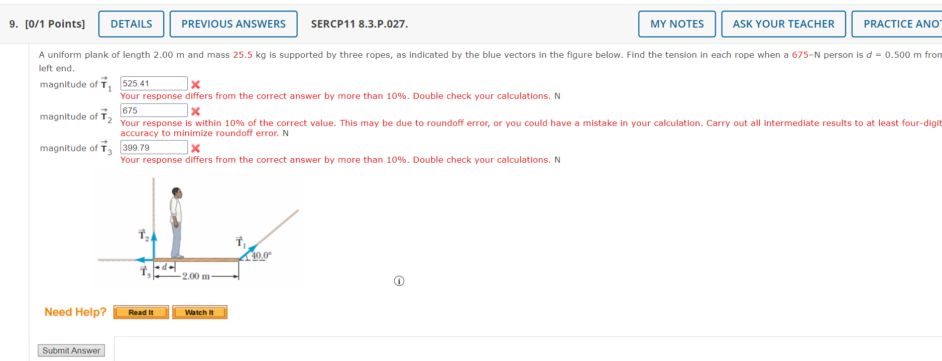 Solved left end. magnitude of T1 Your response differs from | Chegg.com