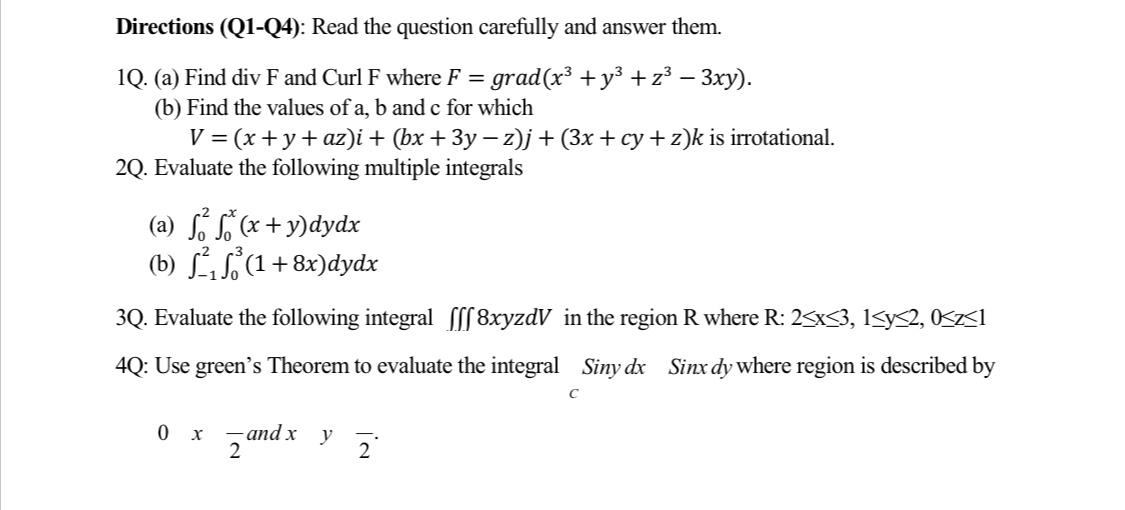 Solved Directions (Q1-Q4): Read the question carefully and | Chegg.com
