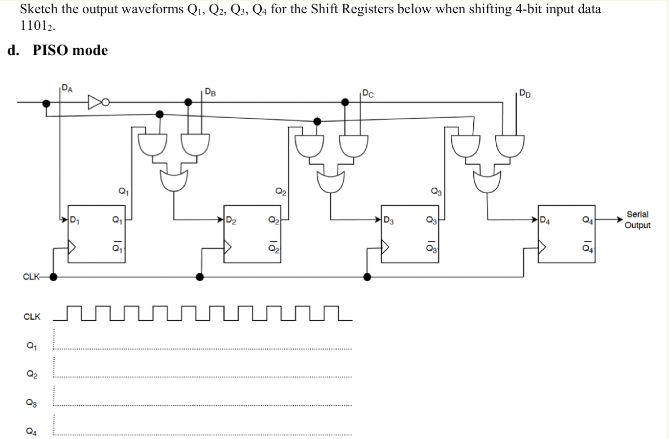 Solved Sketch the output waveforms Q1,Q2,Q3,Q4 for the Shift | Chegg.com